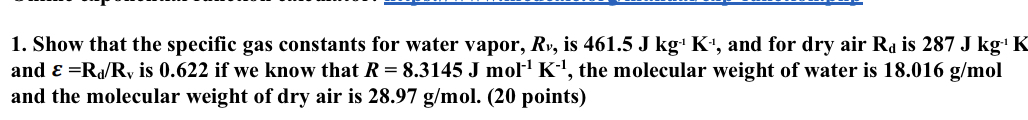 Solved Show that the specific gas constants for water vapor, | Chegg.com