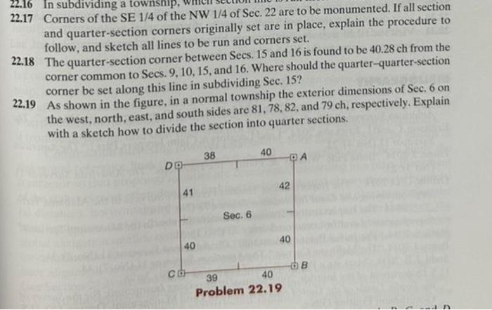 Solved 22.17 Corners of the SE 1/4 of the NW 1/4 of Sec. 22 | Chegg.com