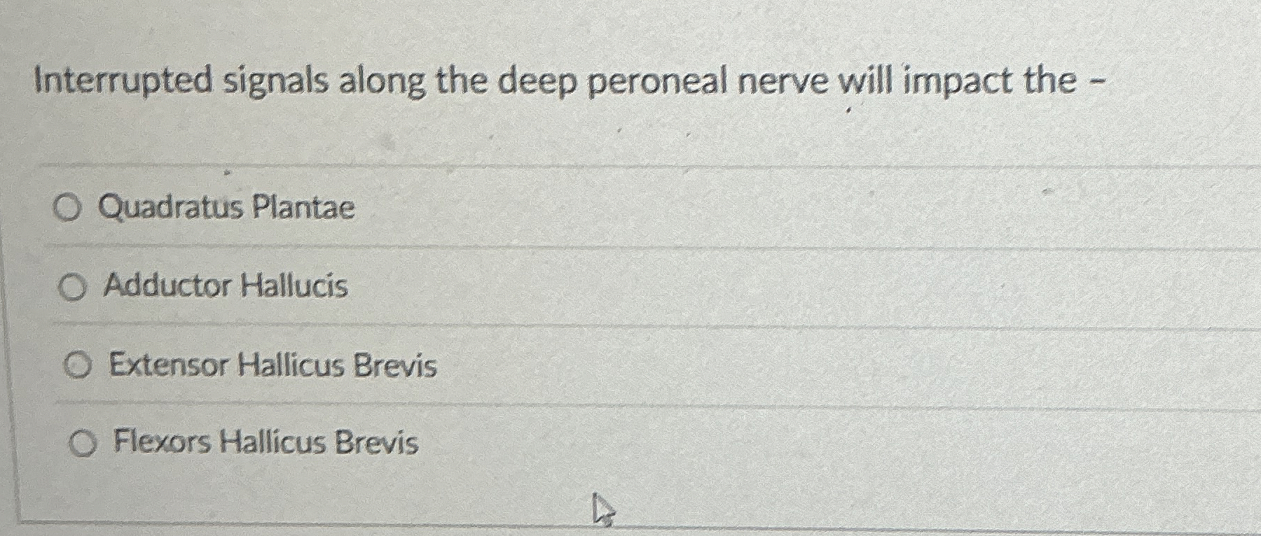 Solved Interrupted signals along the deep peroneal nerve | Chegg.com