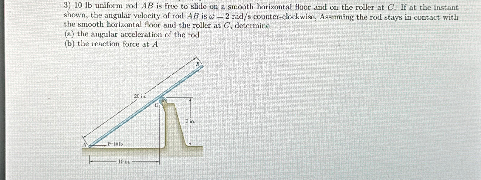 Solved 10lb ﻿uniform rodAB is free to slide on a smooth | Chegg.com