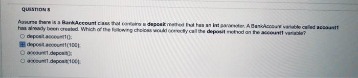 Solved Assume there is a BankAccount class that contains a | Chegg.com