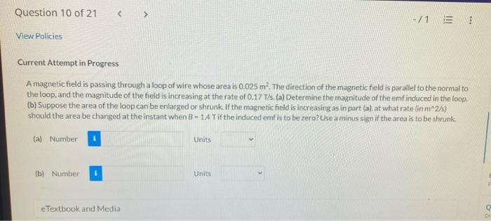 Solved urrent Attempt in Progress A magnetic field is | Chegg.com