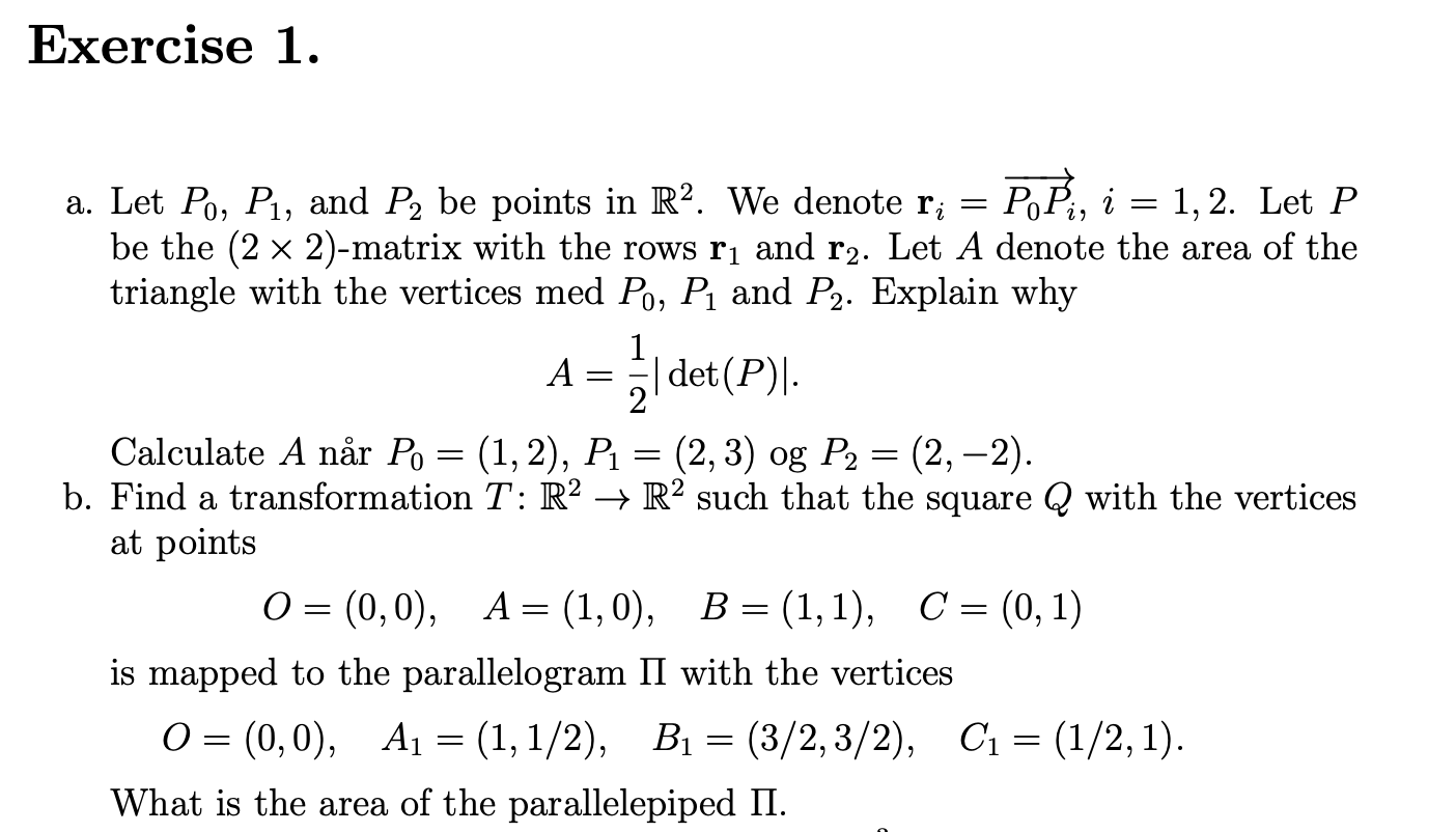 Solved Exercise 1. a. Let Po, P1, and P2 be points in R2. We | Chegg.com