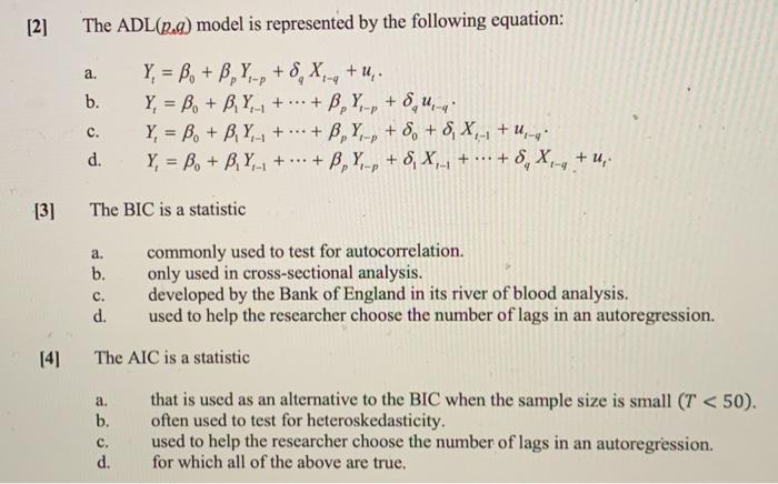 Solved [2] The ADL(2.g) model is represented by the | Chegg.com