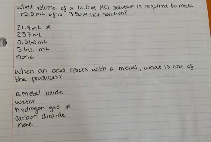 Solved What volume of a 12.0M HCl solution is required to | Chegg.com