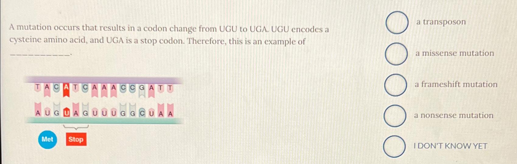 Solved A mutation occurs that results in a codon change from | Chegg.com