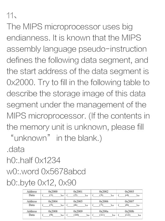 11. The MIPS microprocessor uses big endianness. It | Chegg.com