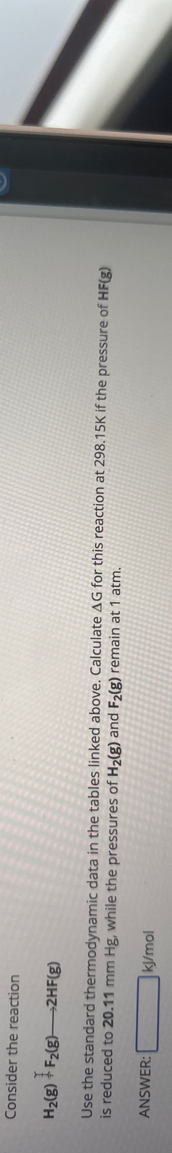 Solved Consider the reactionUse the standard thermodynamic | Chegg.com