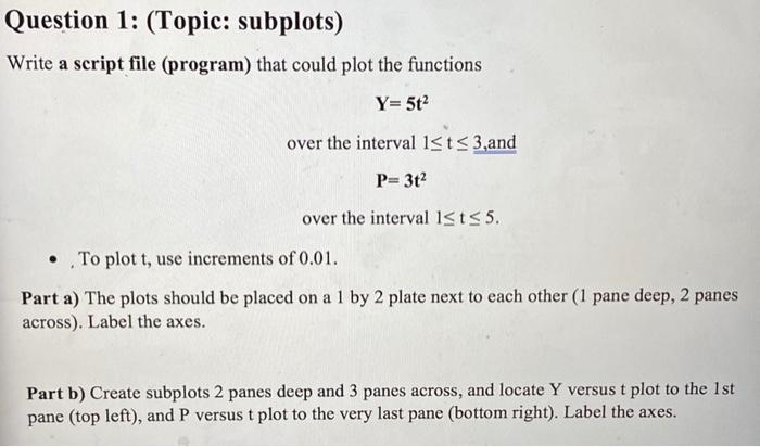 Solved Question 1 Topic Subplots Write A Script File