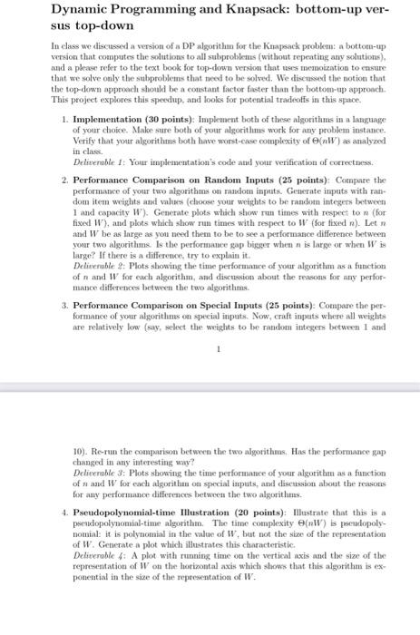 Solved Dynamic Programming and Knapsack: bottom-up versus | Chegg.com