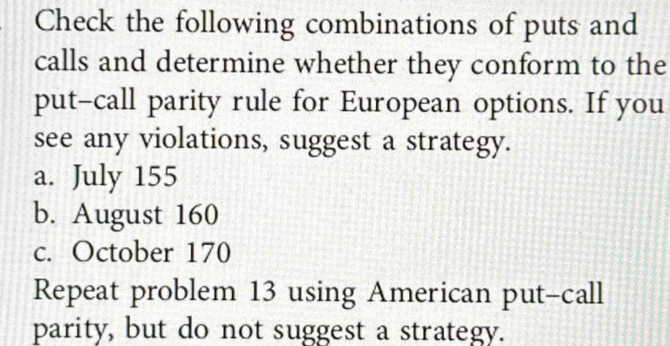 Solved Check the following combinations of puts and calls | Chegg.com
