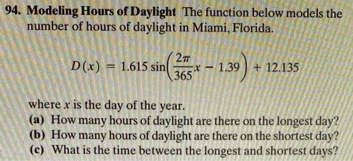 Solved 94. Modeling Hours of Daylight The function below | Chegg.com