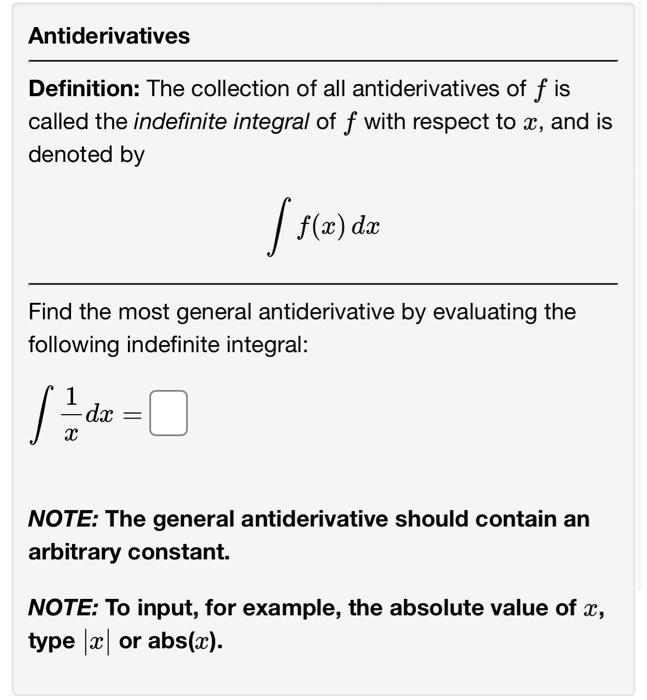 Solved Antiderivatives Definition: The collection of all | Chegg.com