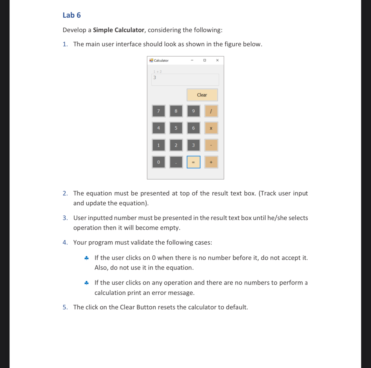 Solved Lab 6Develop a Simple Calculator Use c# in visual | Chegg.com