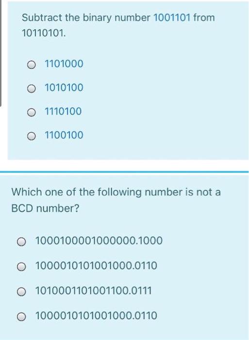 Solved Subtract the binary number 1001101 from 10110101 | Chegg.com