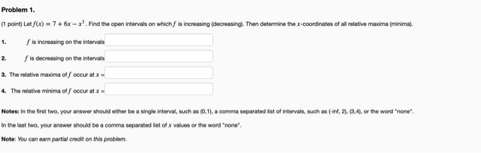 Solved Problem 1. (1 point) Let f(x) = 7 + 6x -x. Find the | Chegg.com