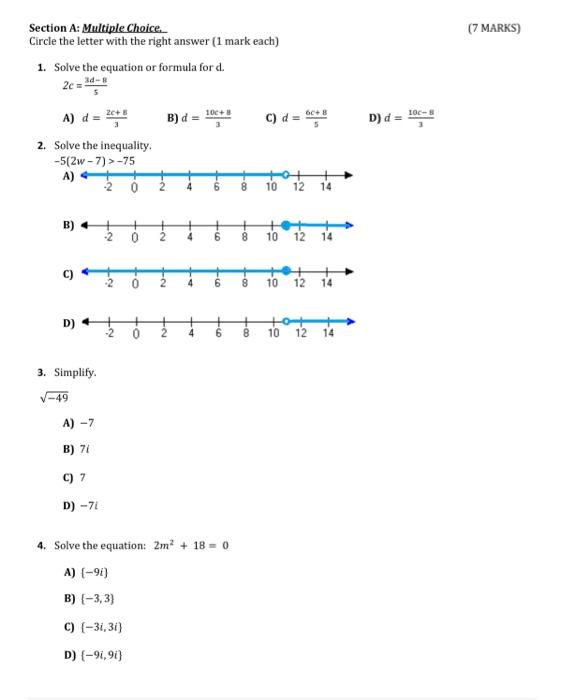 Solved 1. Solve the equation or formula for d. 2c=53d−8 A) | Chegg.com