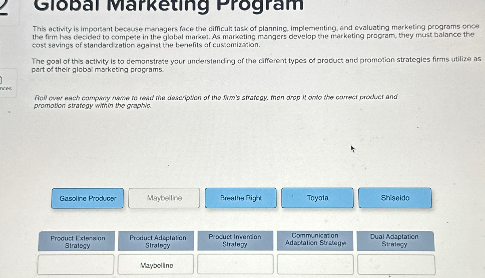 Solved Gobal Marketing ProgramThis activity is important | Chegg.com