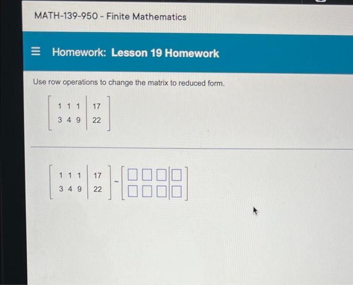 Solved MATH-139-950 - Finite Mathematics E Homework: Lesson | Chegg.com