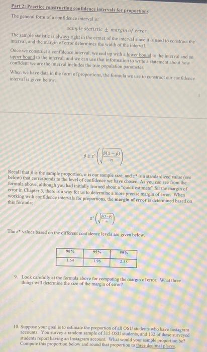 Solved Part 2: Practice constructing confidence intervals | Chegg.com
