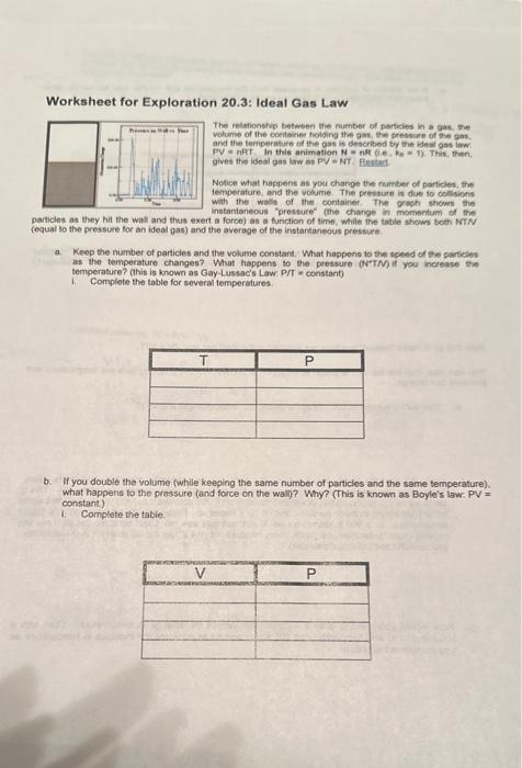 Solved Worksheet for Exploration 20.3: Ideal Gas Law The | Chegg.com