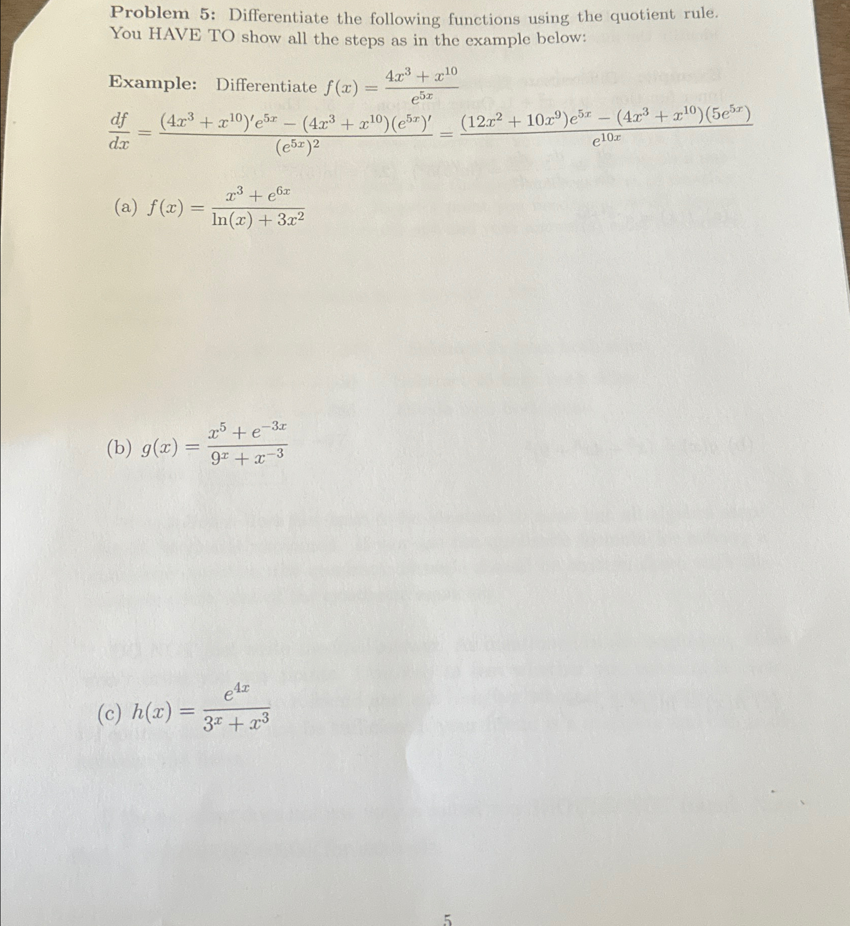 Problem 5: Differentiate the following functions | Chegg.com
