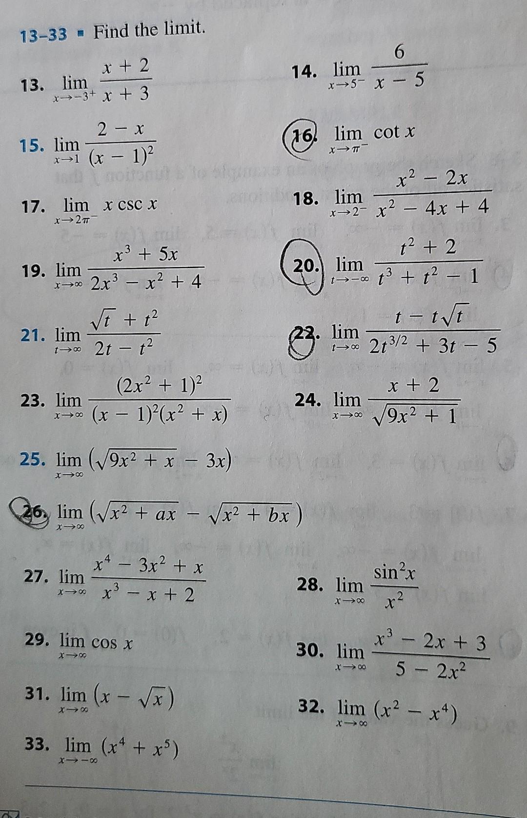 Solved 13-33 - Find the limit. 13. lim x + 2 x – 3+ x + 3 6 | Chegg.com