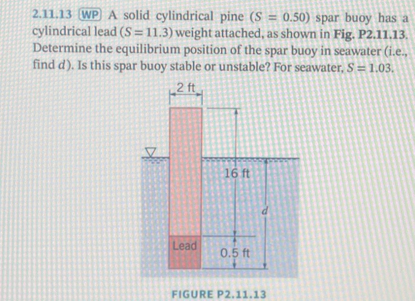 Solved 2.11.13 WP A solid cylindrical pine (S)=(0.50) spar | Chegg.com