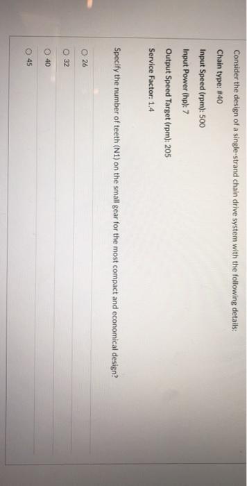 Solved Consider the design of a single-strand chain drive | Chegg.com