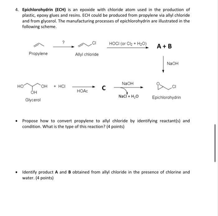 Solved 4. Epichlorohydrin (ECH) is an epoxide with chloride | Chegg.com