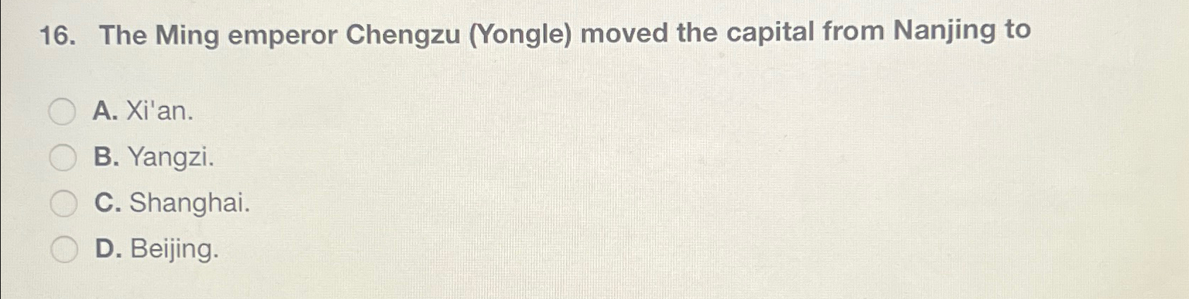Solved The Ming emperor Chengzu (Yongle) ﻿moved the capital | Chegg.com