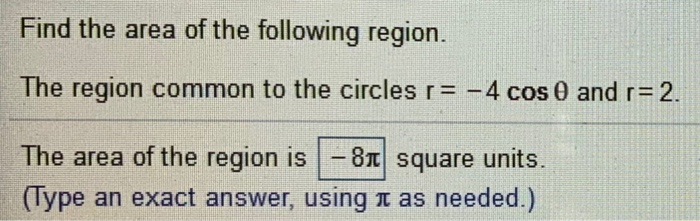 Solved Find the area of the following region. The region | Chegg.com