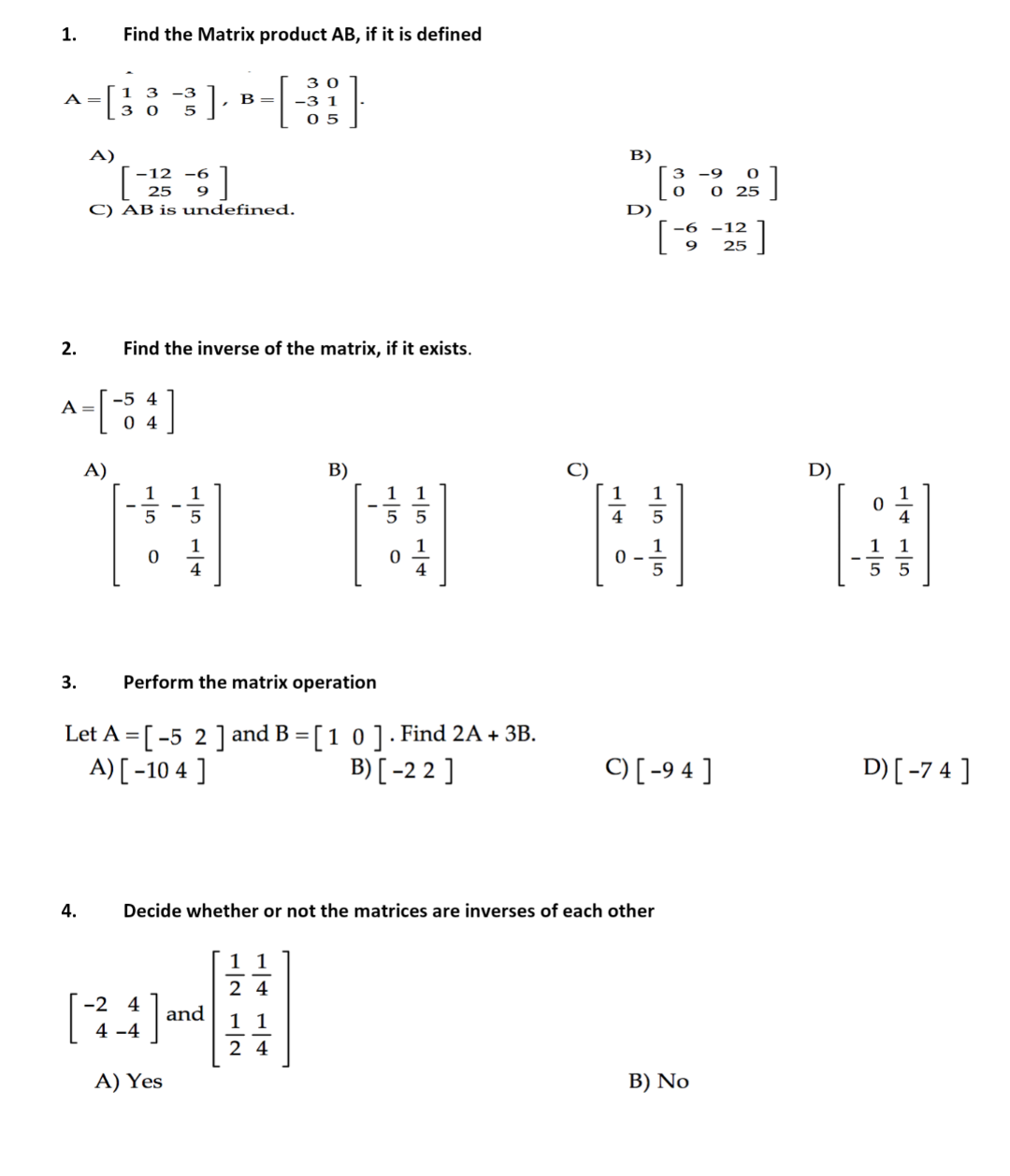 Solved 1. Find the Matrix product AB, if it is defined | Chegg.com