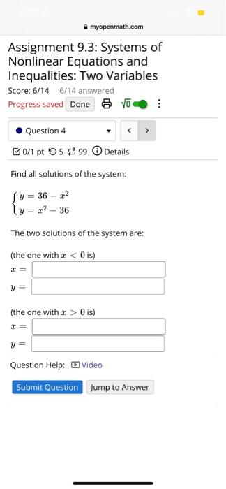 Solved myopenmath.com Assignment 9.3: Systems of Nonlinear | Chegg.com