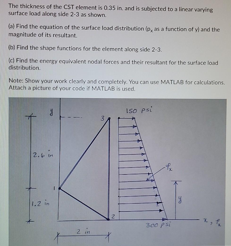 Solved The thickness of the CST element is 0.35 in. and is | Chegg.com