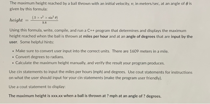 Solved 9.8 The maximum height reached by a ball thrown with | Chegg.com