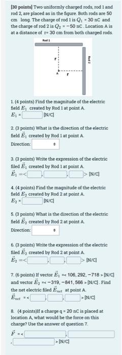 Solved [30 points] Two uniformly charged rods, rod 1 and rod | Chegg.com