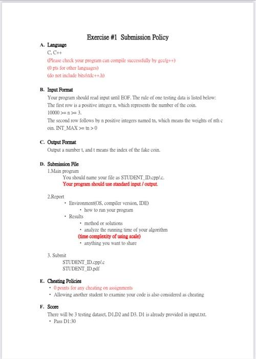 Solved Exercise #1 Given N coins, only one coin is fake. Its | Chegg.com