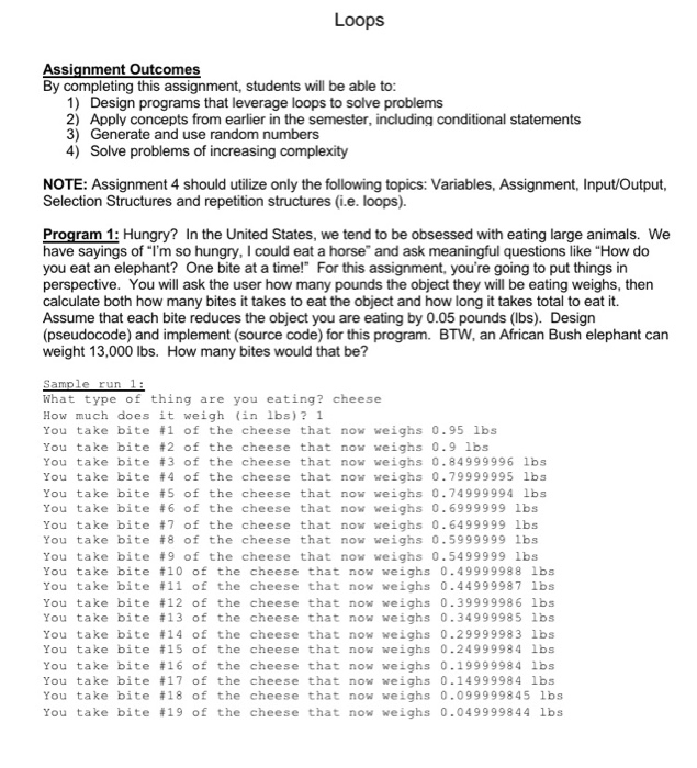 Solved Loops Assignment Outcomes By completing this | Chegg.com