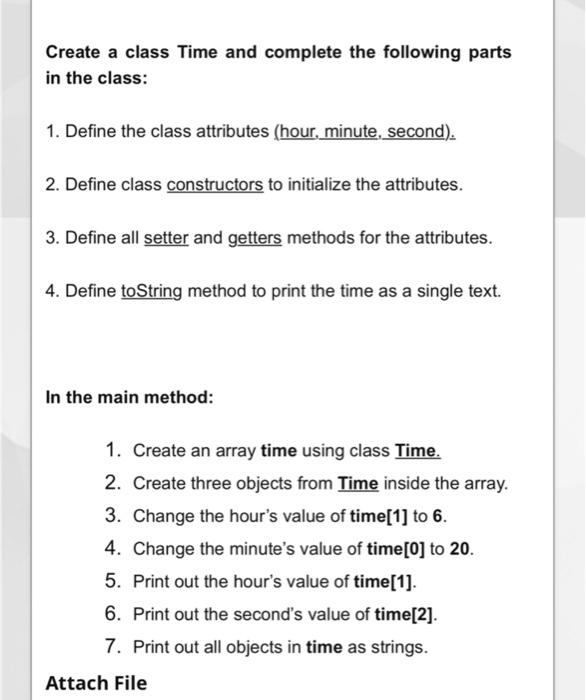 Solved Create a class Time and complete the following parts | Chegg.com