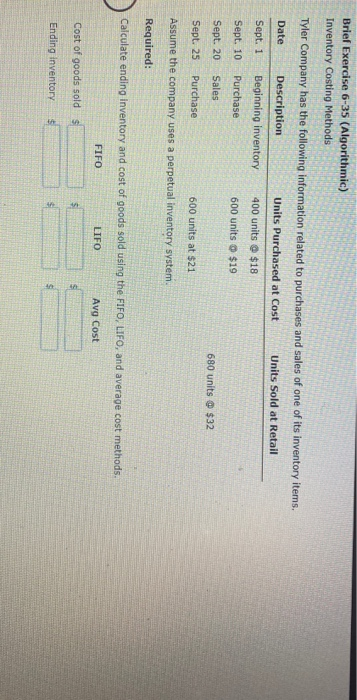 Solved Brief Exercise 6-35 (Algorithmic) Inventory Costing | Chegg.com