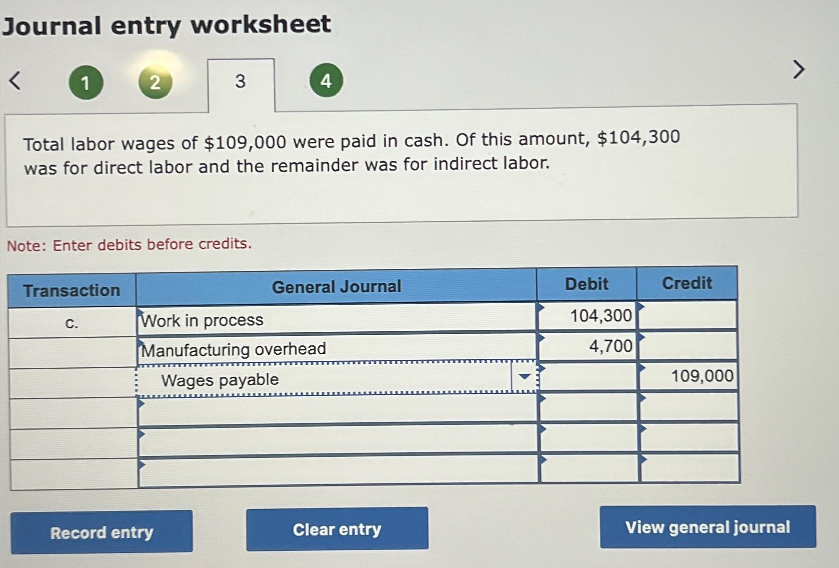 Solved Journal entry worksheet1234Total labor wages of | Chegg.com