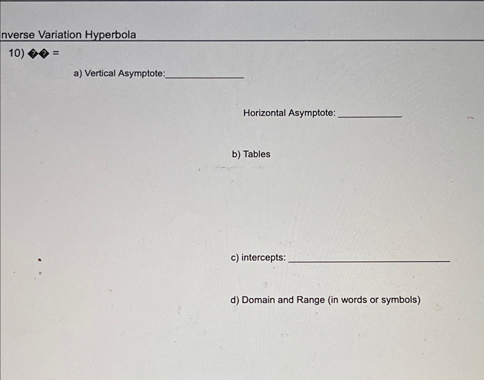 Solved nverse Variation Hyperbola ﻿10a) ﻿Vertical | Chegg.com