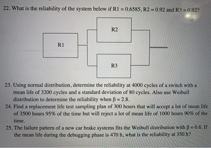 Solved 22. What is the reliability of the system below if R1 | Chegg.com