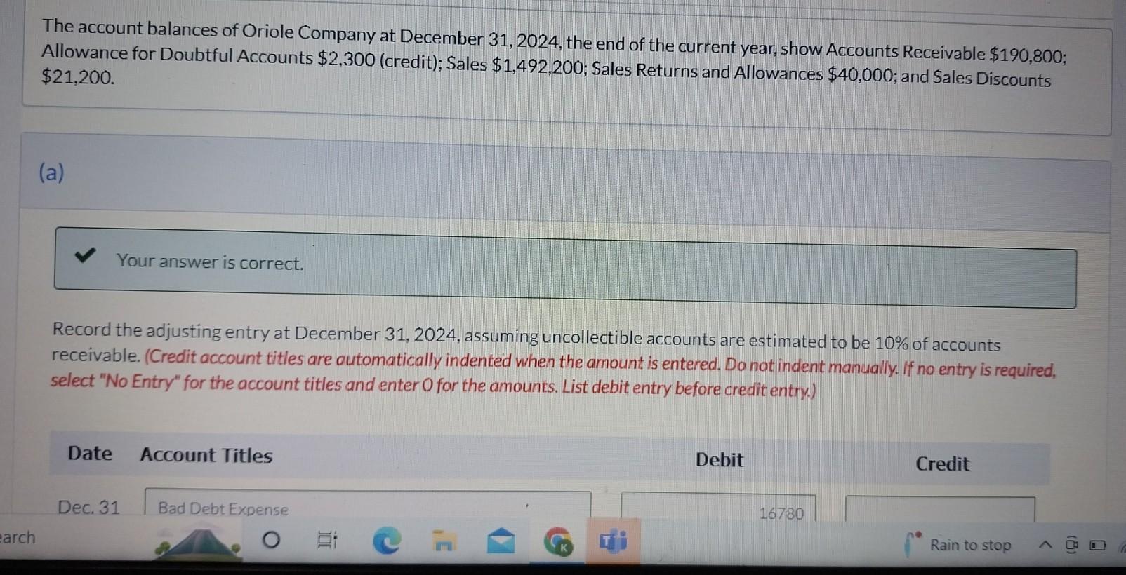 Solved The account balances of Oriole Company at December | Chegg.com