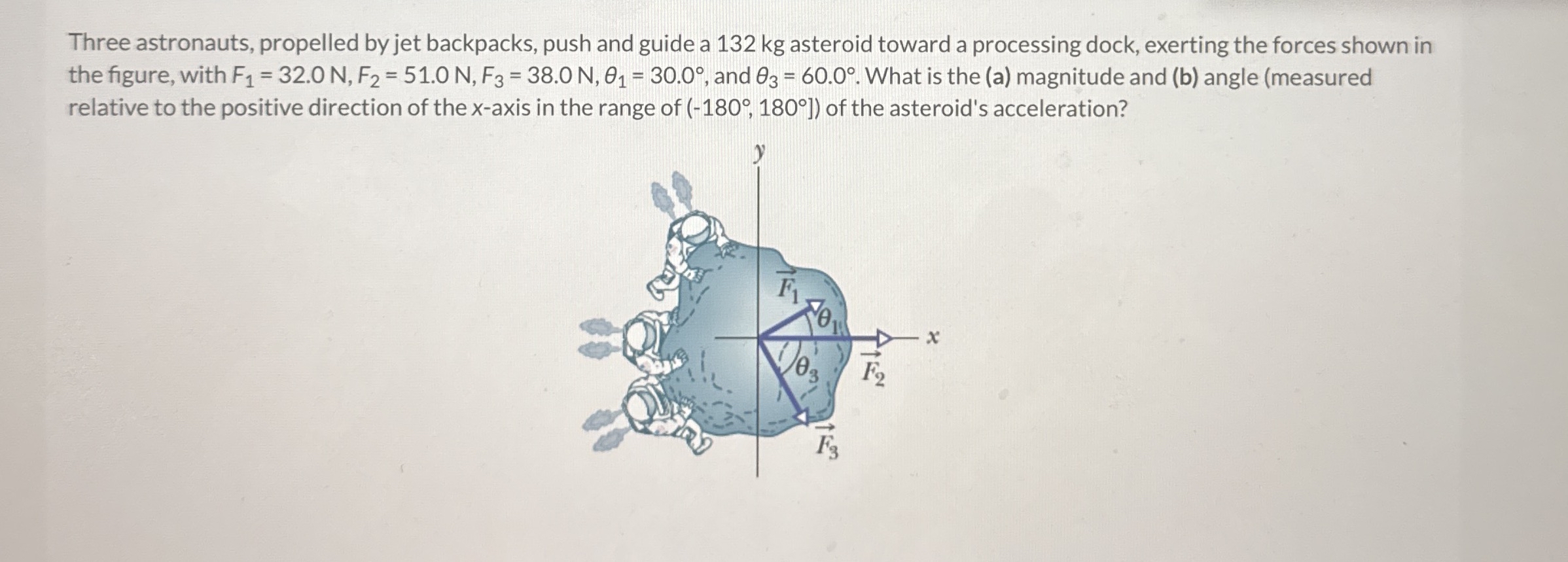 Solved Three astronauts, propelled by jet backpacks, push | Chegg.com