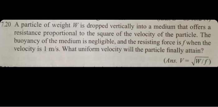 Solved 7.20 A particle of weight W is dropped vertically | Chegg.com