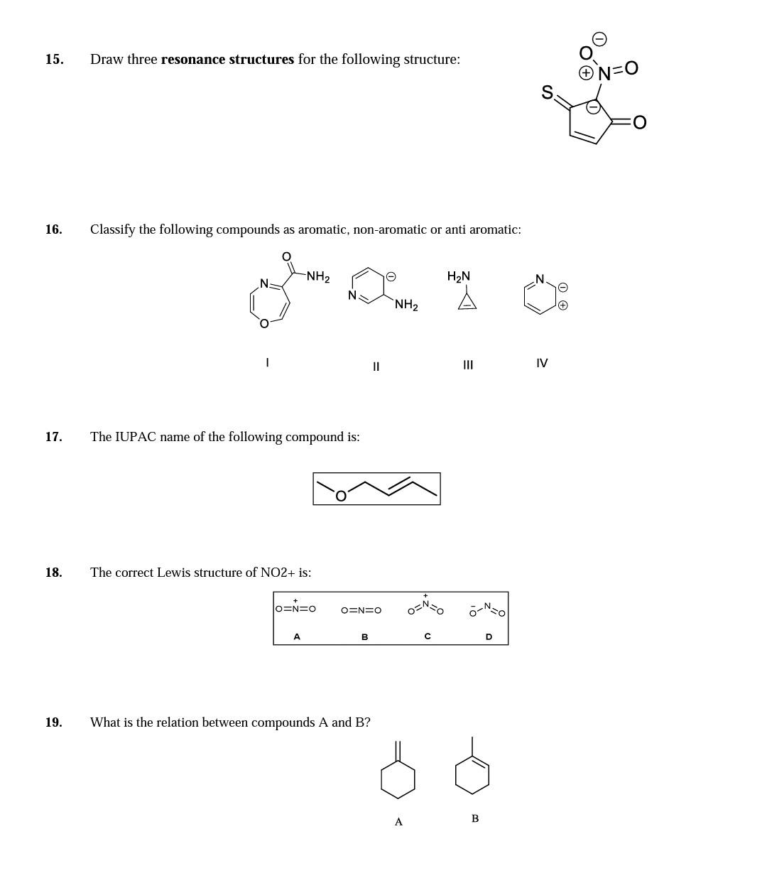 Solved 15. Draw three resonance structures for the following | Chegg.com
