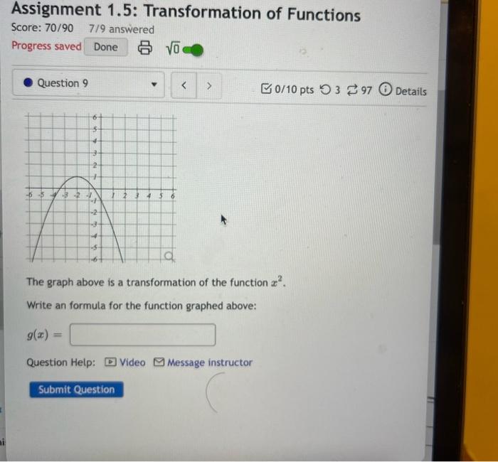 Solved Assignment 1.5: Transformation of Functions Score: | Chegg.com