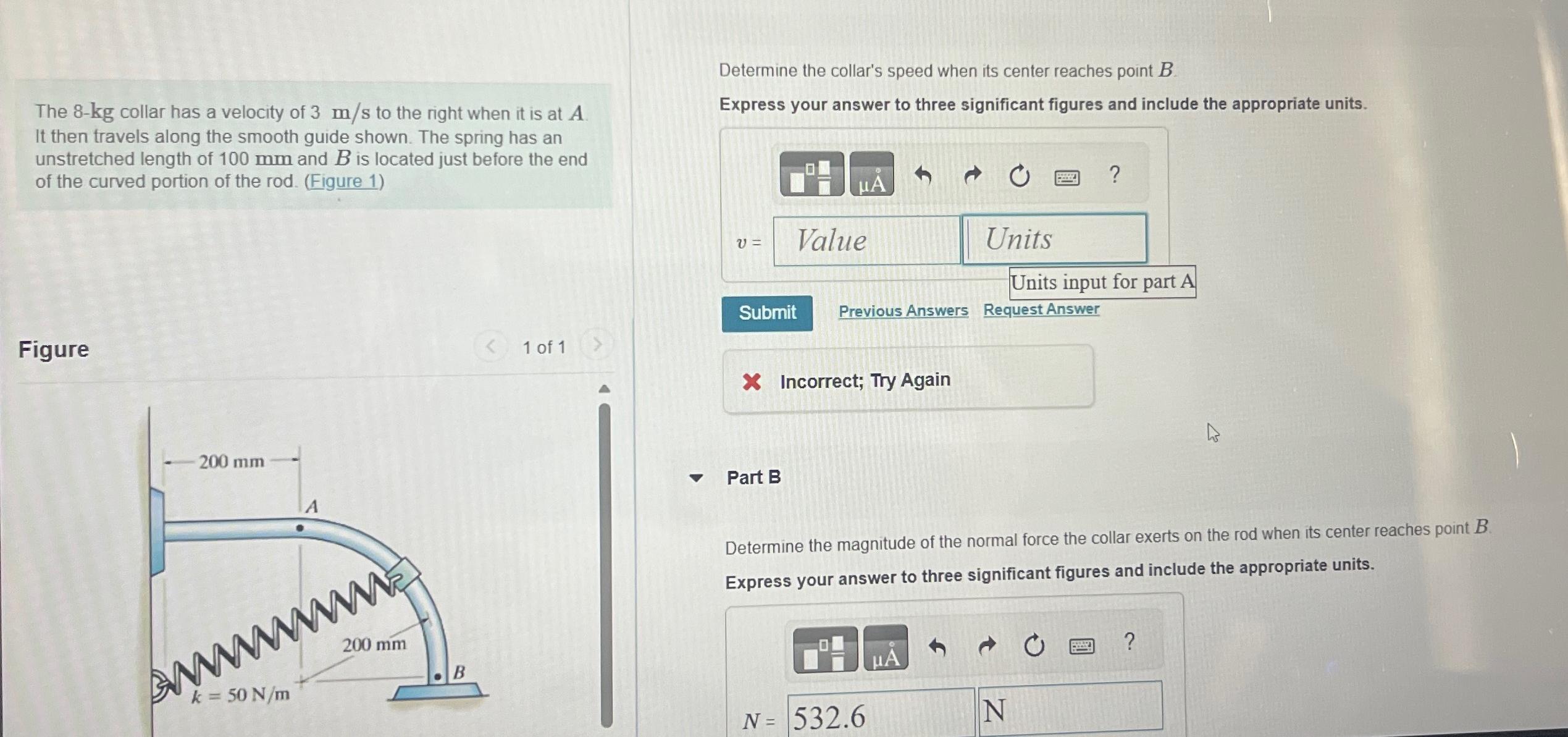 Solved The 8-kg collar has a velocity of 3ms ﻿to the right | Chegg.com